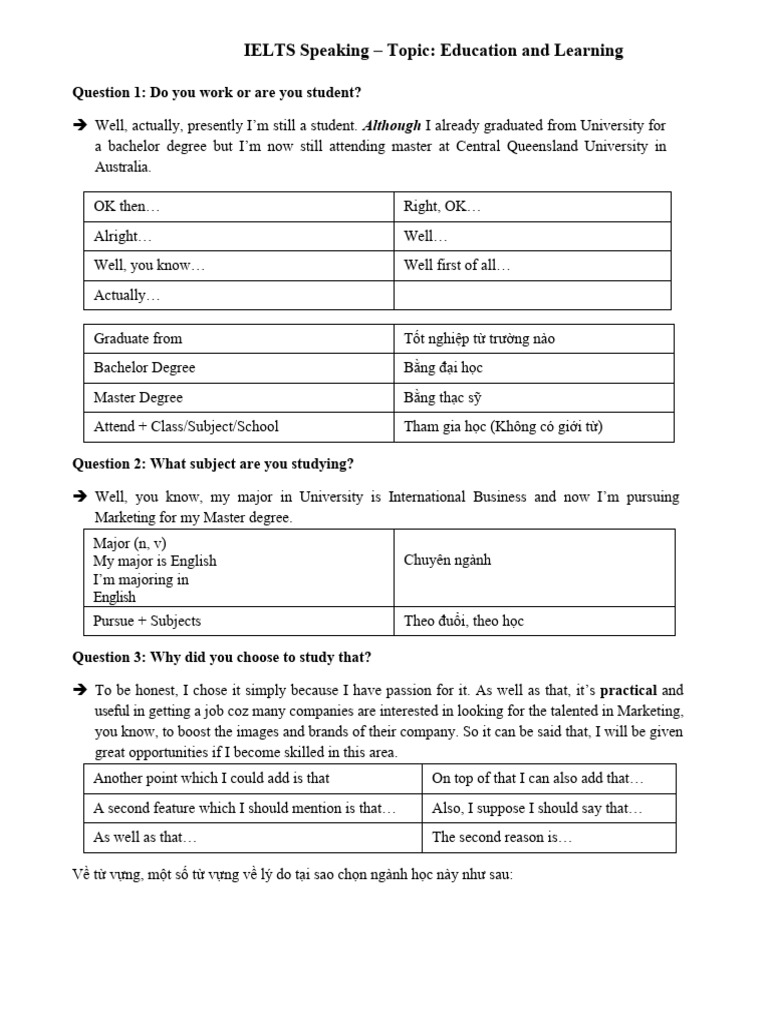 IELTS Speaking Topic EDUCATION | PDF | Distance Education | Teachers