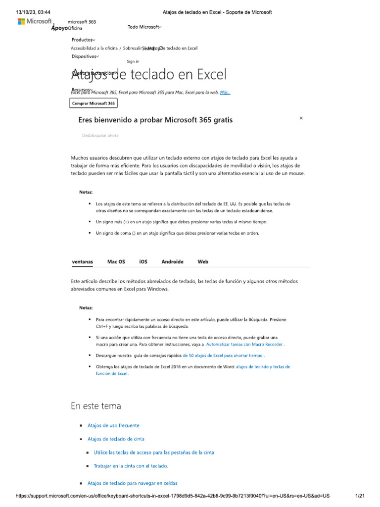 Atajos Excel | PDF