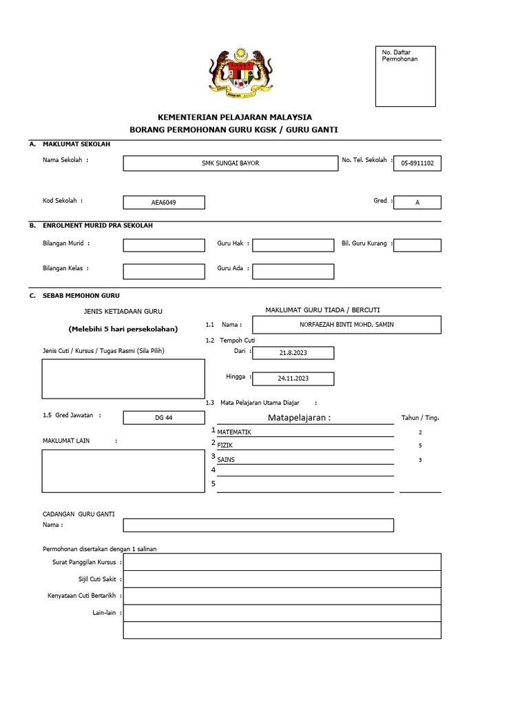 Borang Guru Ganti Terkini | PDF