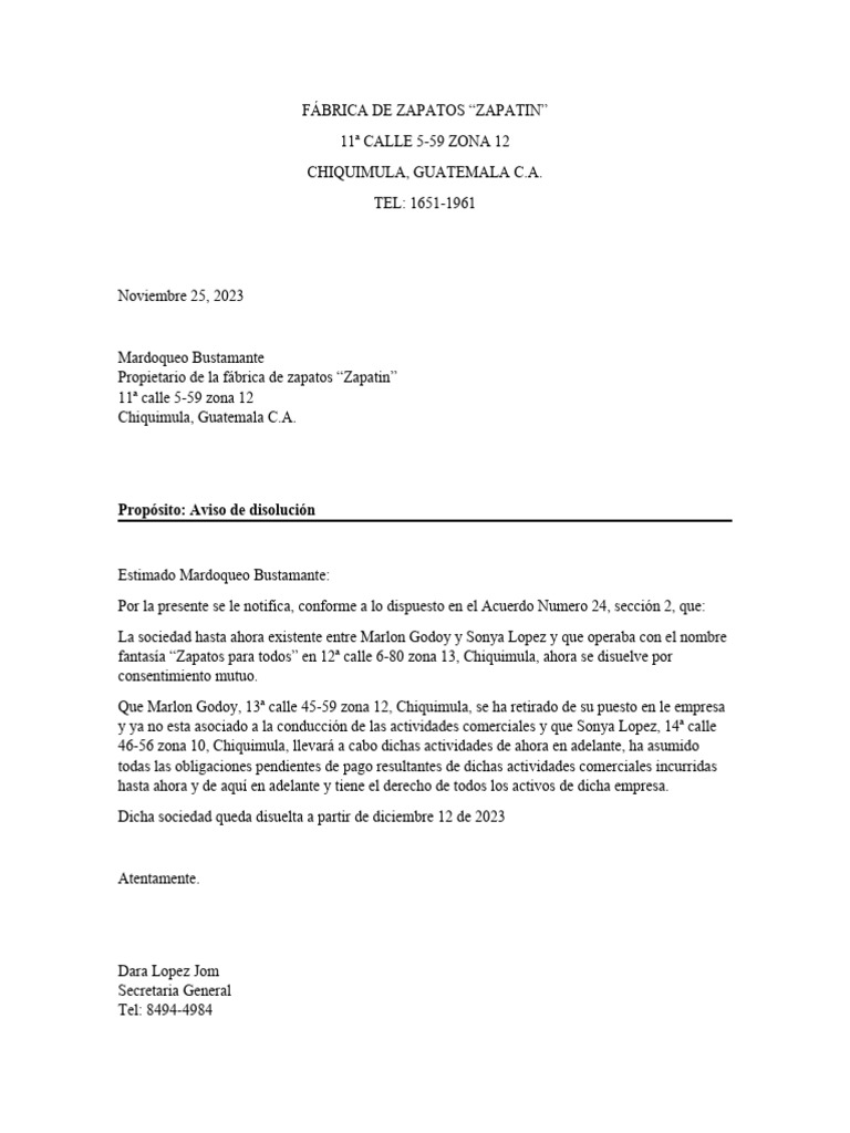 Carta de Separacion de Sociedades | PDF