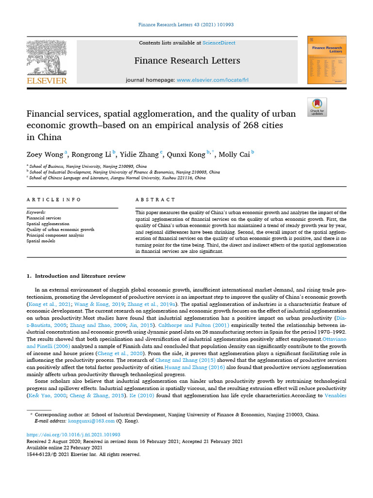 Financial Services Spatial Agglomeration and The Quality o - 2021 ...