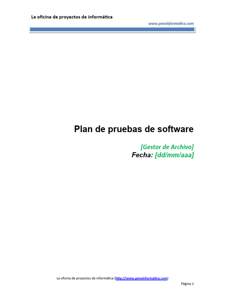PMOInformatica Plantilla de Plan de Pruebas de Software | PDF | Software | Pruebas de software