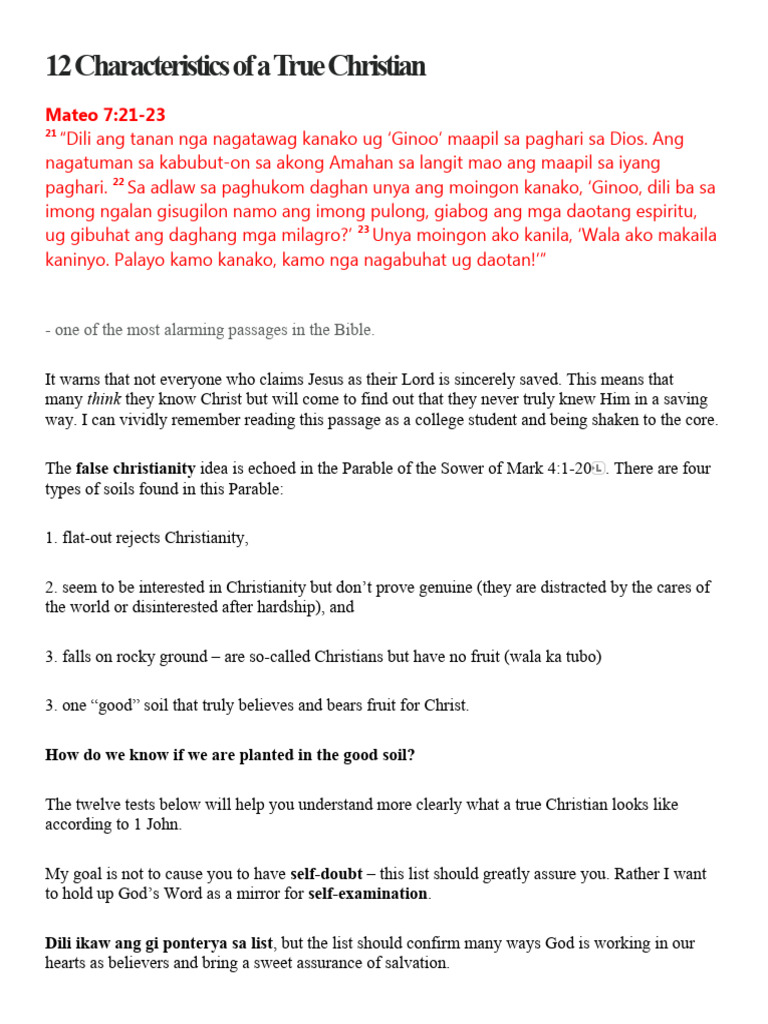 12 Characteristics of A True Christian | PDF | First Epistle Of John ...