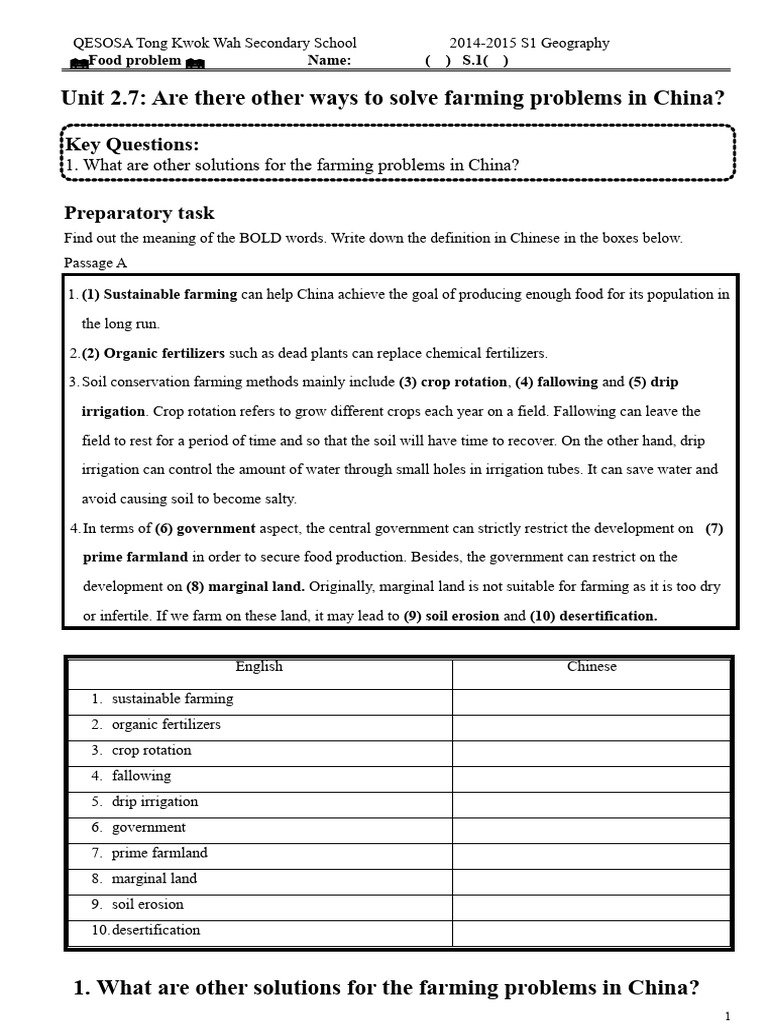 1415 S1 Food Problem Unit 2.7 Ans | PDF | Agriculture | Sustainable Agriculture