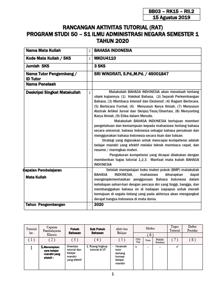 Rat Sat Bahasa Indonesia | PDF