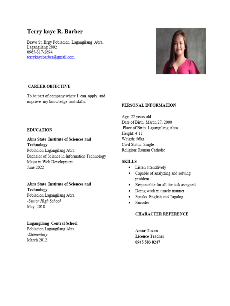 Resume: Terry Kaye R. Barber | PDF