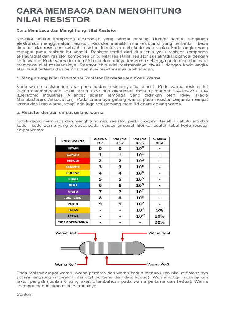Cara Membaca Dan Menghitung Nilai Resistor | PDF Cara Membaca Dan Menghitung Nilai Resistor | PDF