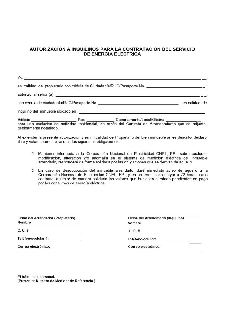 Autorizacion para Inquilinos | PDF