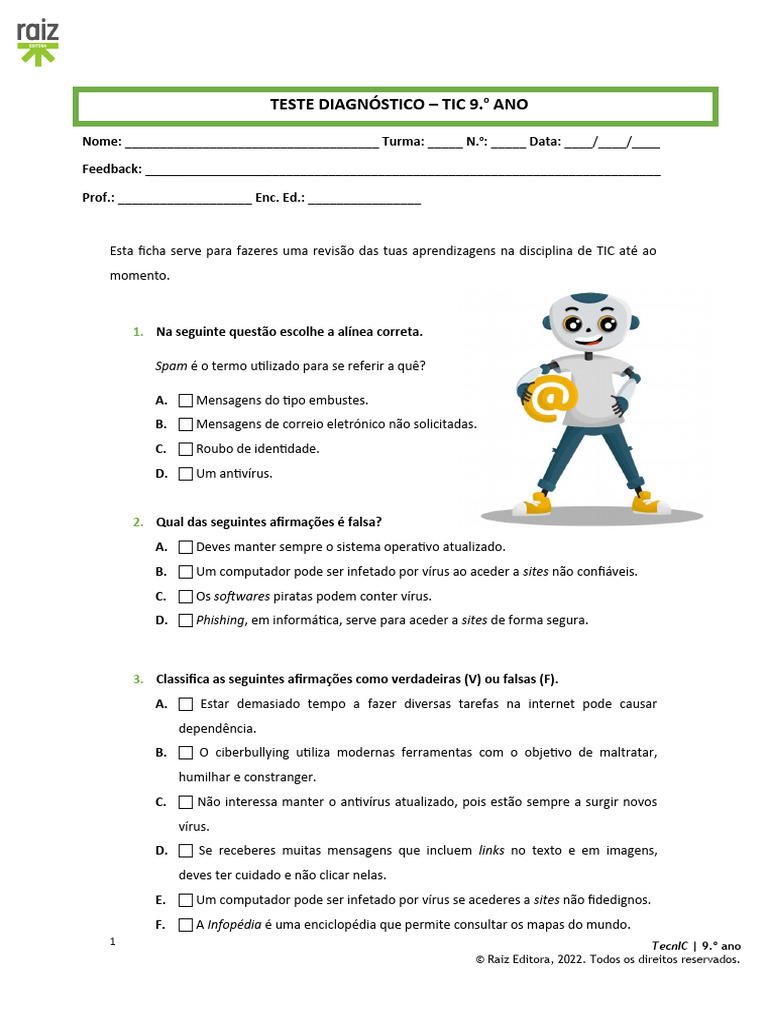 Re Tic8 8ano Teste Diagnostico Tic 9ano Enlset22 | PDF | Vírus de ...