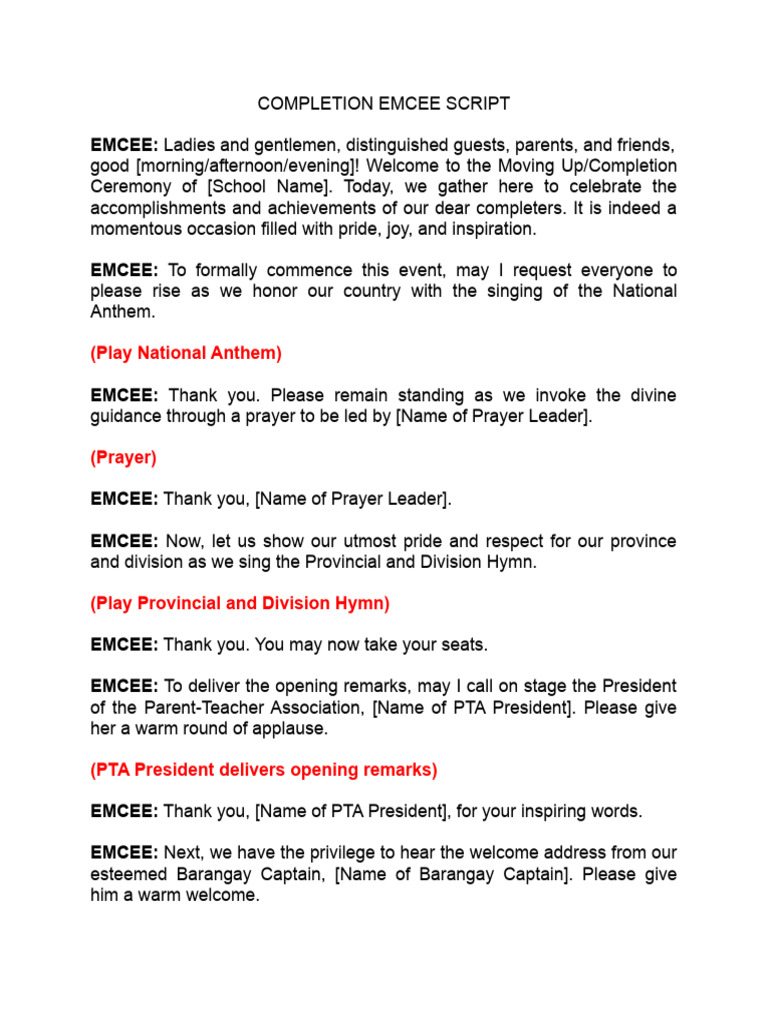 Completion Ceremony Script | PDF