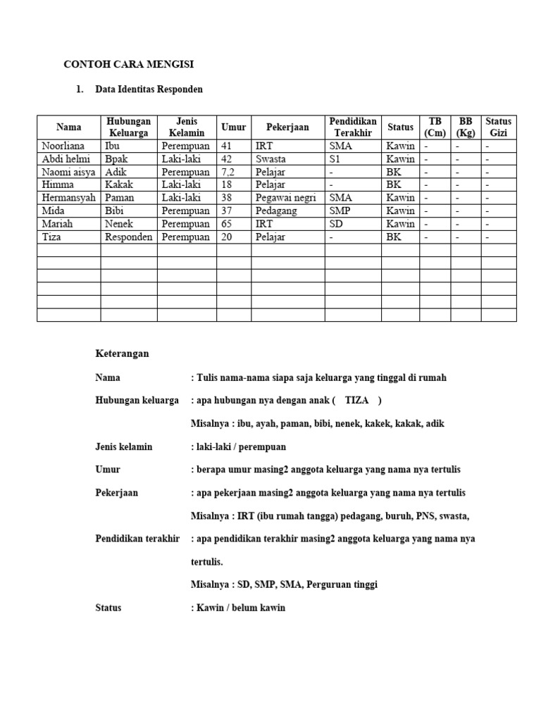 Contoh Cara Mengisi Data Responden | PDF