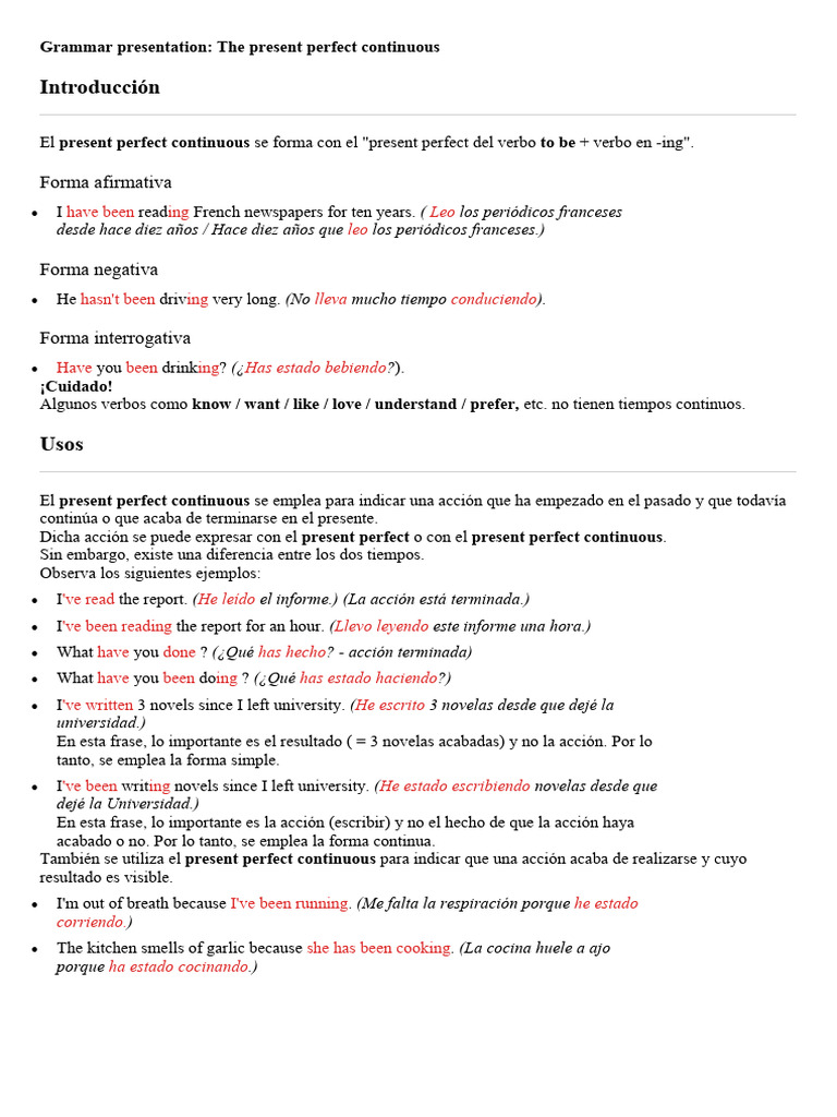 Present Pefect Continuous | PDF