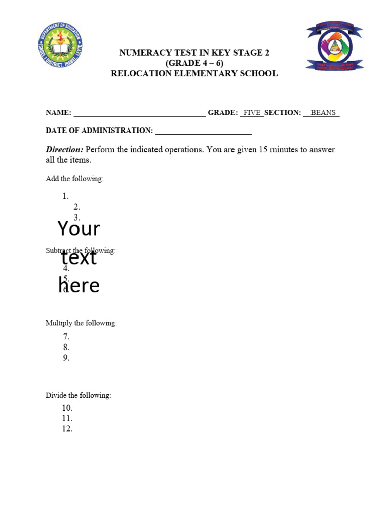 Numeracy Test in Key Stage 2 | PDF