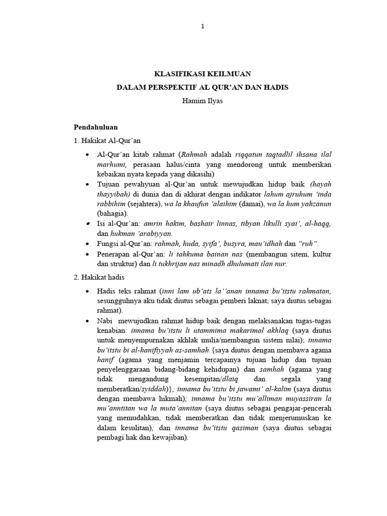 KLASIFIKASI ILMU PENGETAHUAN UMYDr. Hamim Ilyas | PDF