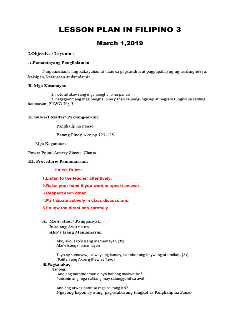 Lesson Plan in Filipino 3 2nd Cot | PDF