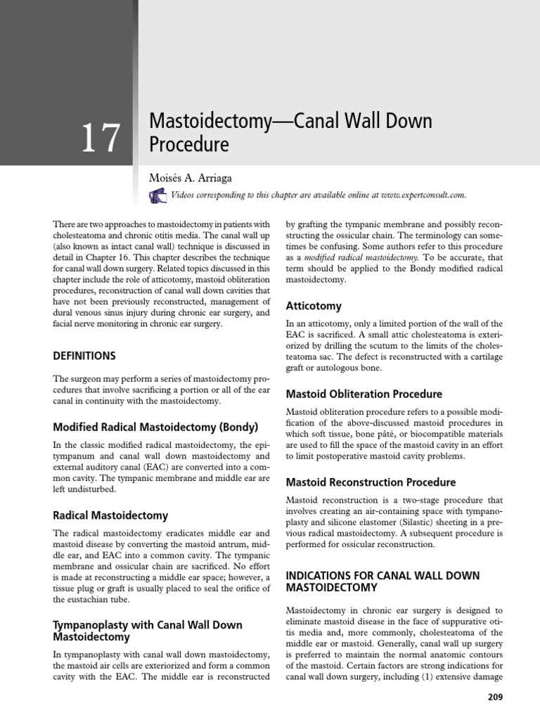 Mastoidectomy Canal Wall Down Procedure | PDF
