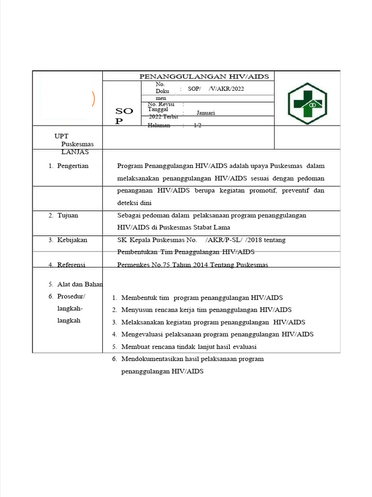 Sop Penanggulangan Hiv | PDF | Pengembangan Diri