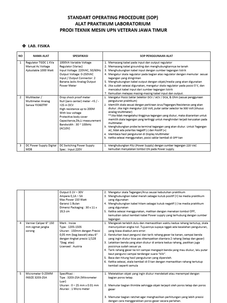 SOP Alat Praktikum Teknik Mesin | PDF