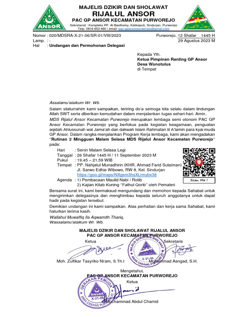 020-Undangan MDSRA Purworejo-Wonotulus | PDF