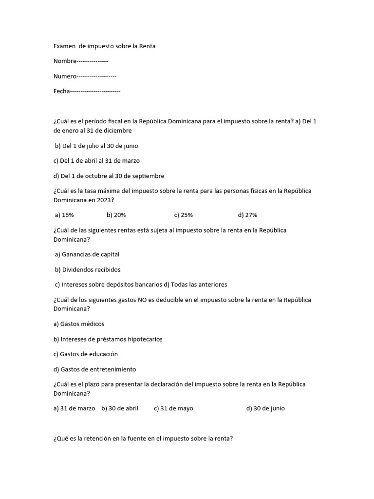 Examen de Impuesto Sobre La Renta 22 | PDF