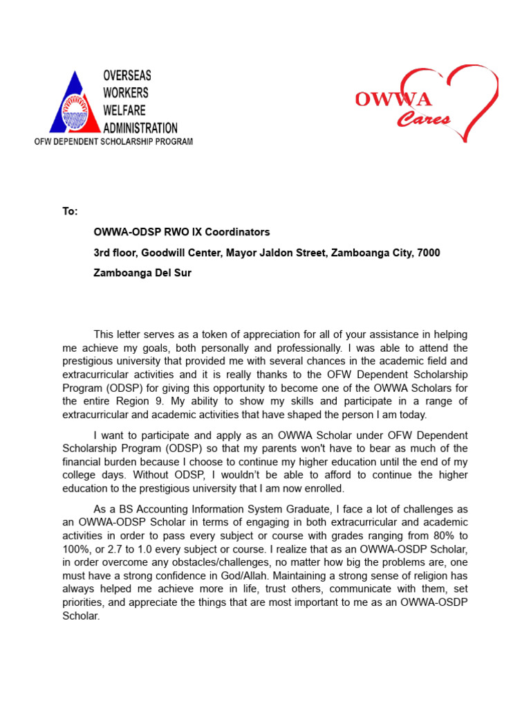 OWWA Thank You Letter | PDF