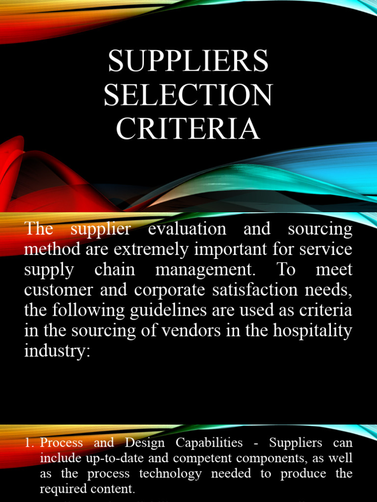 Suppliers Selection Criteria - Short Presentation | PDF | Supply Chain ...