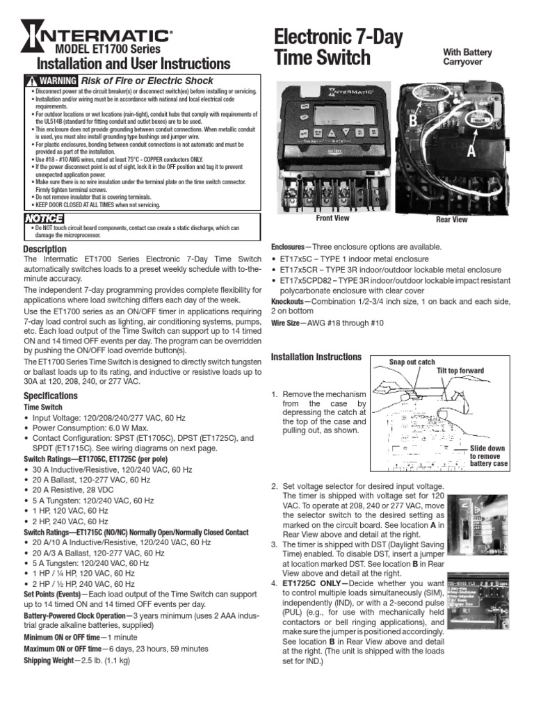 Intermatic Et1725c Installation | PDF | Technology & Engineering