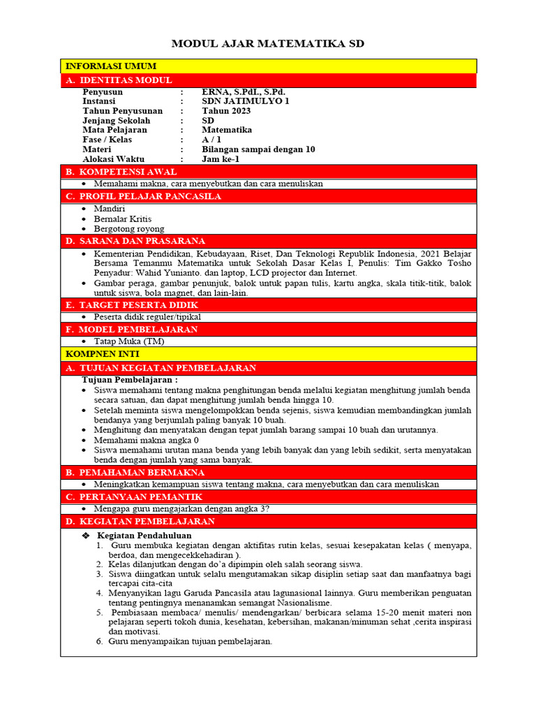 Modul Ajar - Agustus Matematika | PDF | Karier & Perkembangan | Sains & Matematika