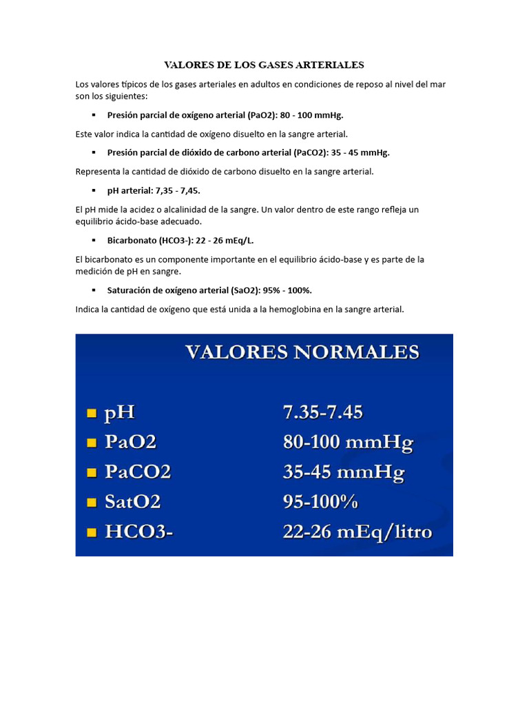 Valores de Los Gases Arteriales | PDF