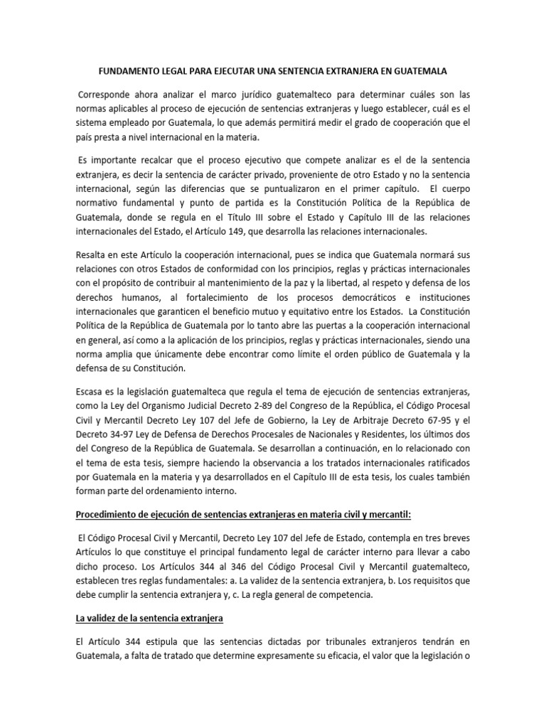 Ejecucion de Sentencia Extranjera en Guatemala | PDF | Sentencia (ley) | Ley procesal
