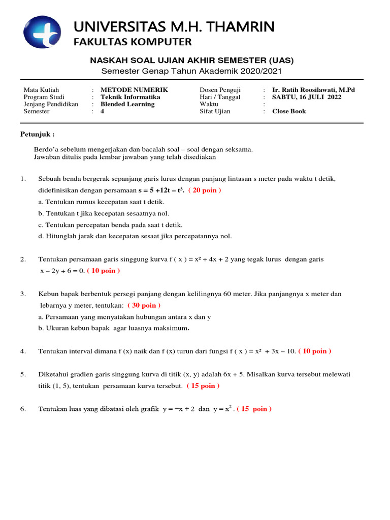 Soal UAS Metode Numerik | PDF