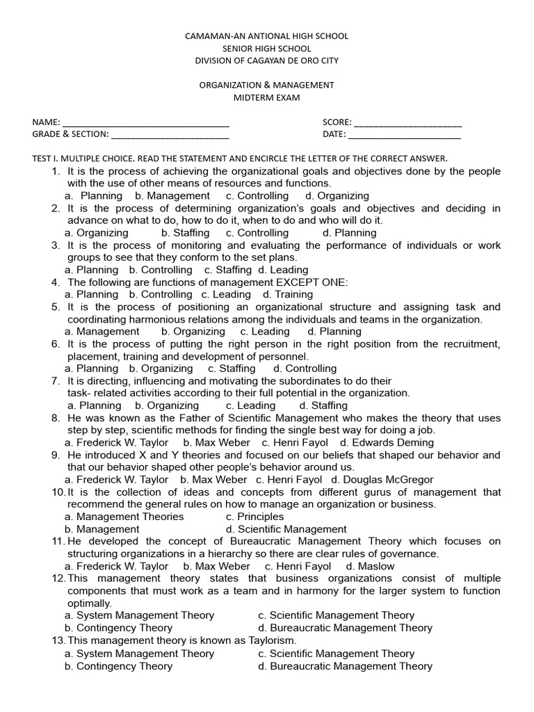 Org & MNGT Exam | PDF | Business | Economies Org & MNGT Exam | PDF | Business | Economies