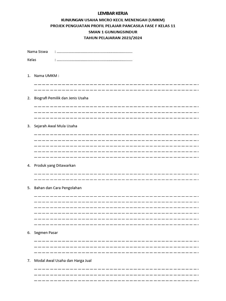 Lembar Kerja Kunjungan Umkm | PDF