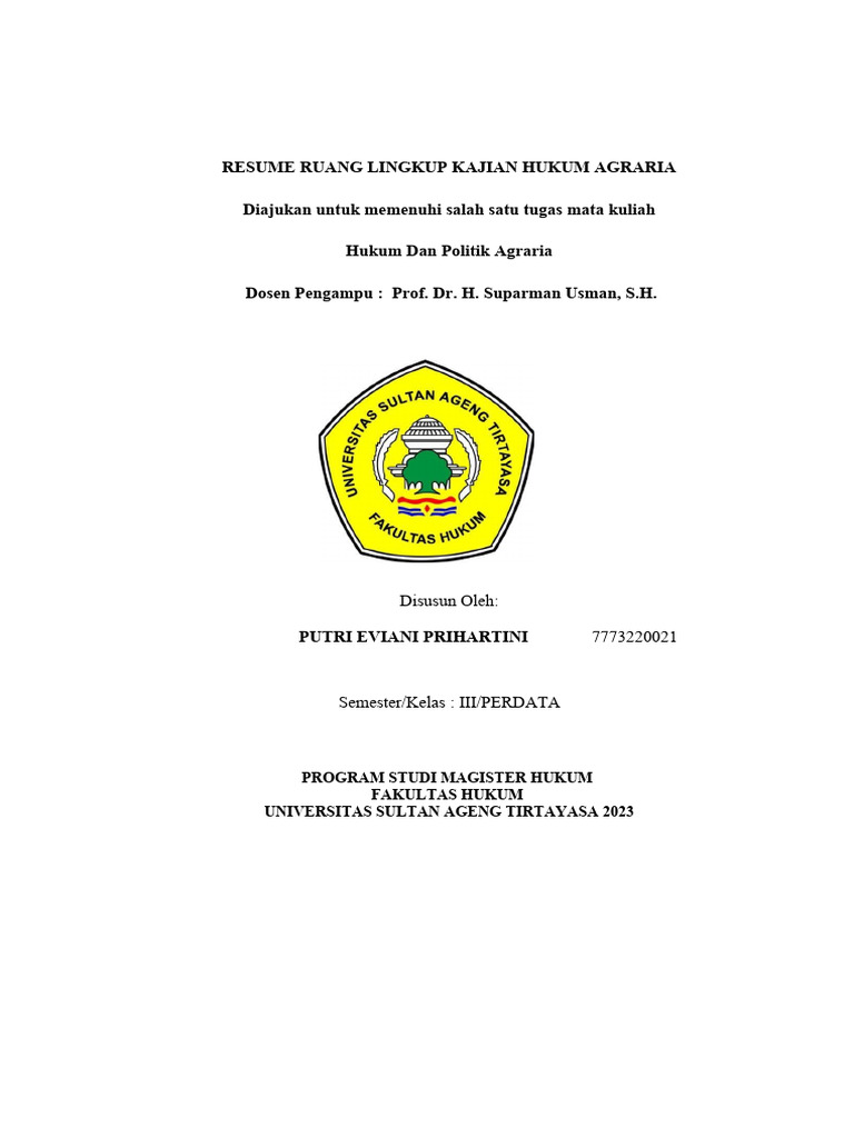 Resume Ruang Lingkup Kajian Hukum Agraria | PDF Resume Ruang Lingkup Kajian Hukum Agraria | PDF
