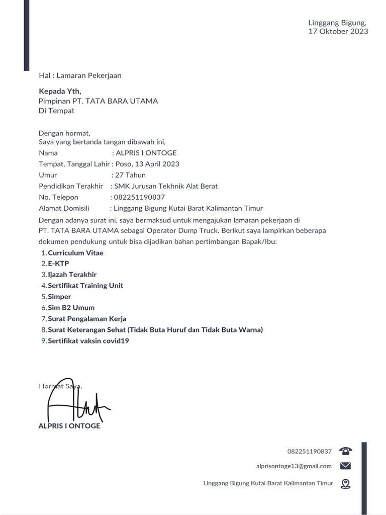 Alpris-Lamaran PT - Tbu | PDF