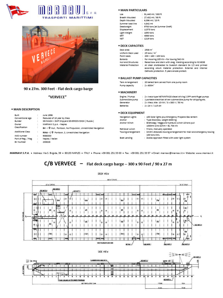 300 ft Flat Deck Cargo Barge Specs | PDF | Anchor | Pump