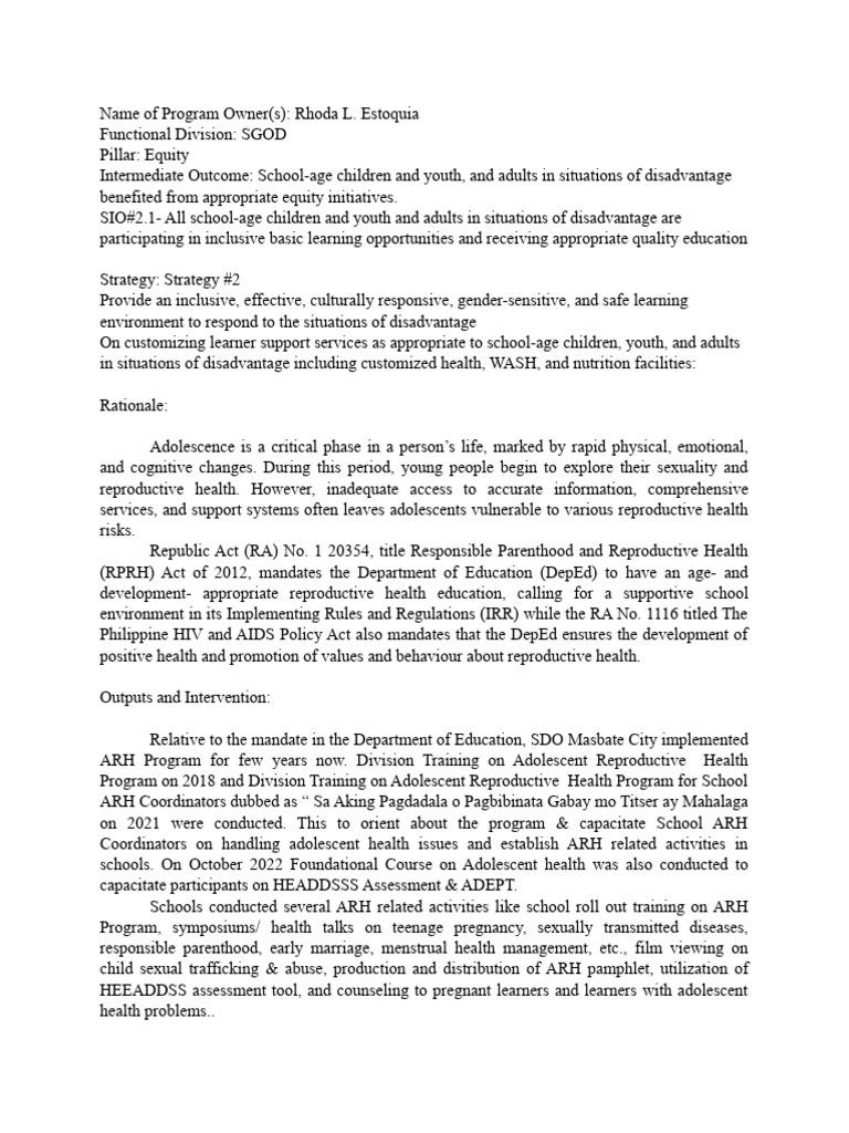 ARH DEDP 2 Final | PDF | Adolescence | Youth