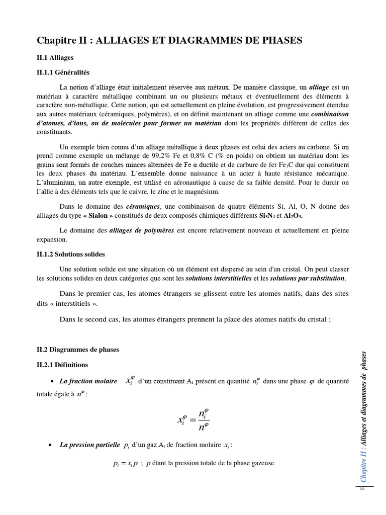 Chapitre II Alliages Et Diagrammes de Phases | PDF
