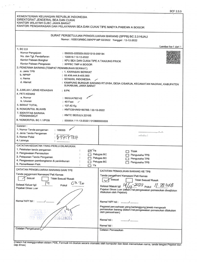 SPPB & BC 2.3 No.100519 | PDF