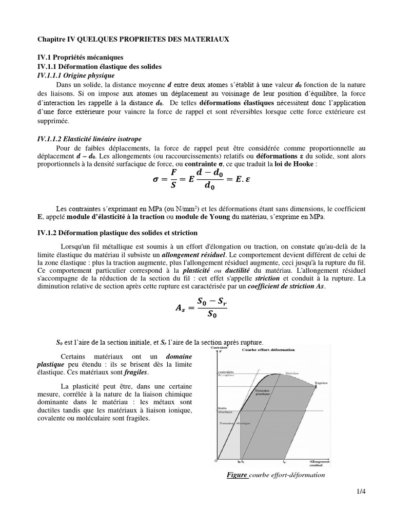 Chapitre IV PROPRIETES DES MATERIAUX | PDF