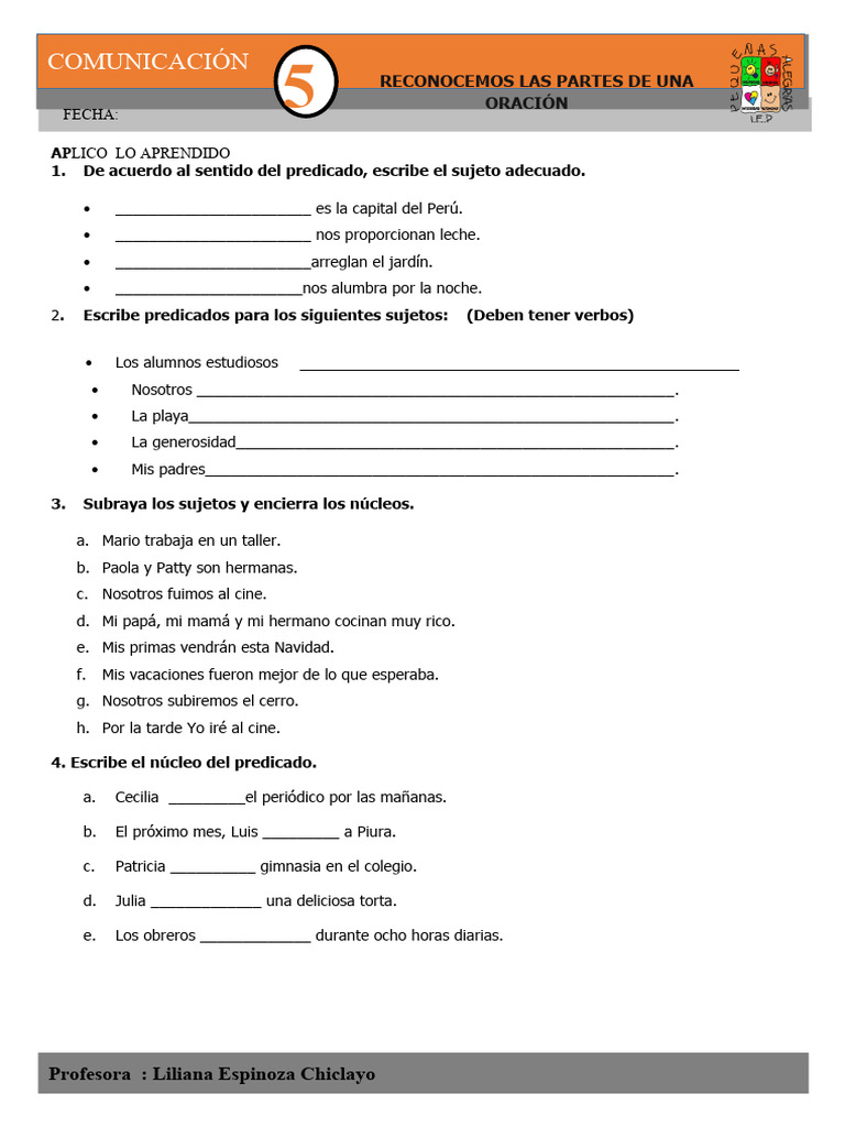 Práctica 5to Partes de La Oración | PDF