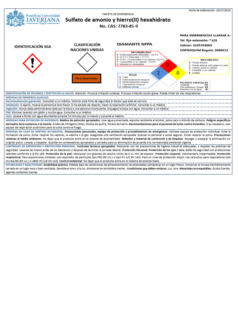 Sulfato de Amonio y Hierro (II) Hexahidrato | PDF | Agua | Respiración