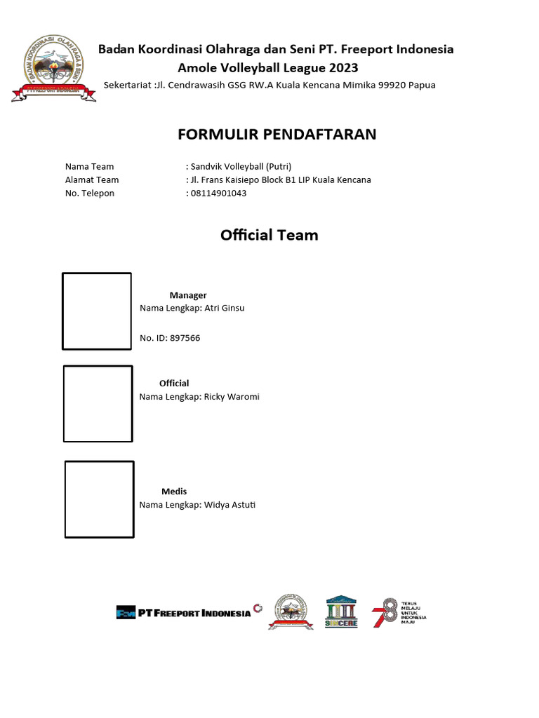 Form Pendaftaran Volley Putri | PDF