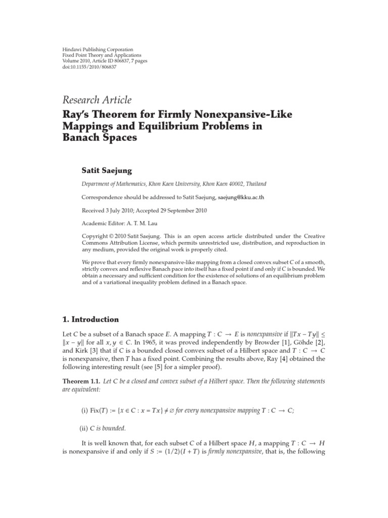 Ray's Theorem For Firmly Nonexpansive-Like Mappings and Equilibrium ...