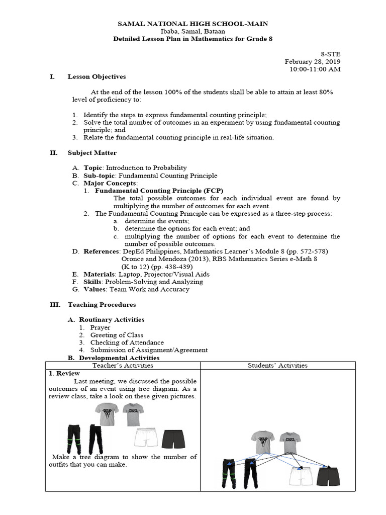 Fundamental of Counting Principles | PDF | Numbers | Lesson Plan