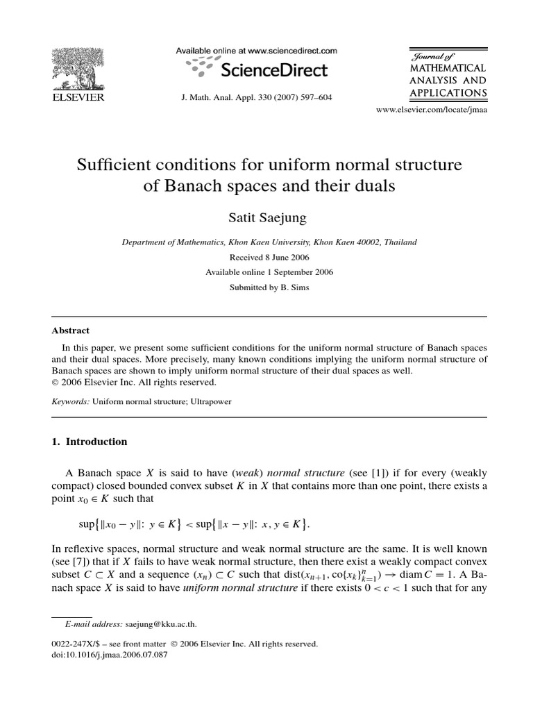 Banach Spaces: Uniform Normal Structure | PDF | Banach Space | Compact Space