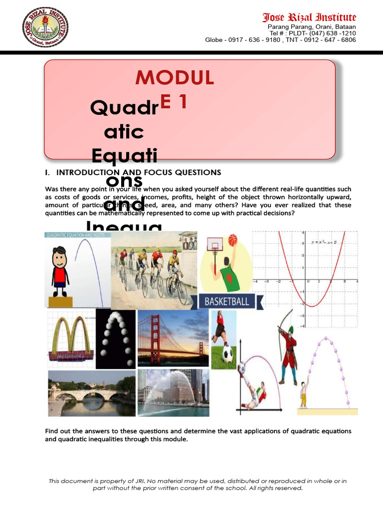 Module 1 Quadratic Equations and Inequalities | PDF