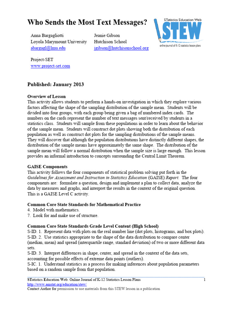 Who Sends The Most Text Messages | PDF | Mean | Statistics