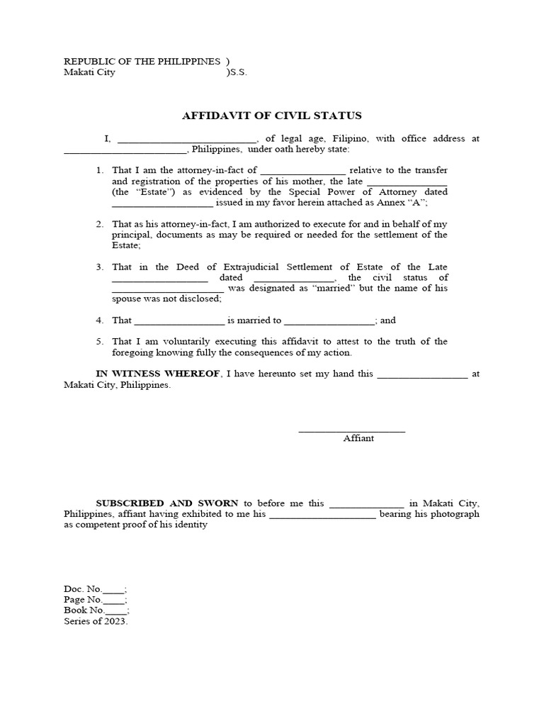Affidavit of Civil Status | PDF