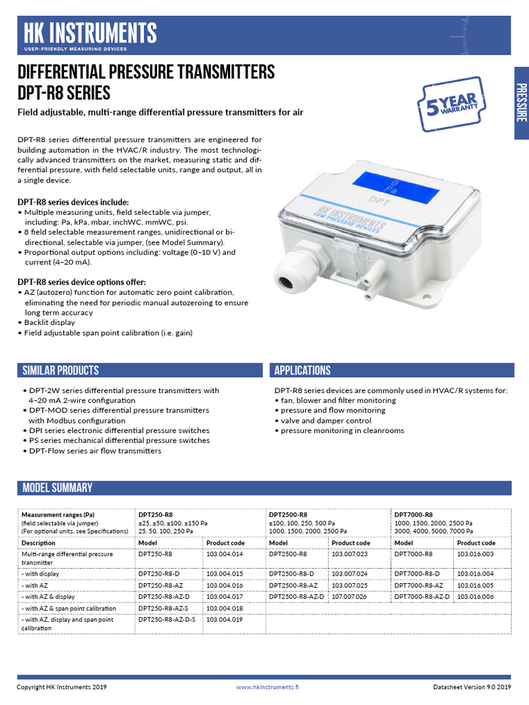 Dpt R8 Series Datasheet 9 0 Delta P Sensor Pdf Pressure